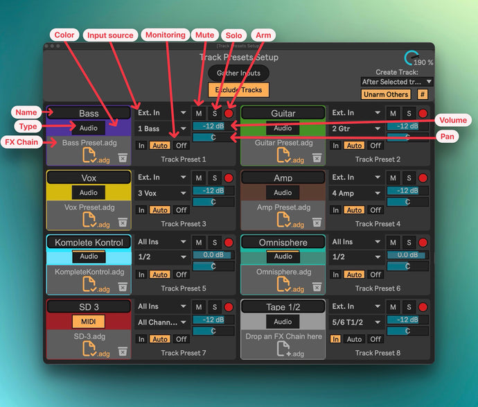Track Presets By ElisabethHomeland - MaxForLive device for Ableton Live